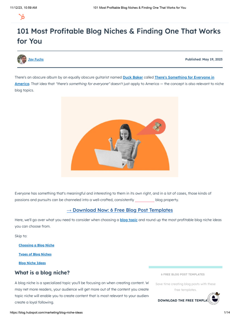 101 Most Profitable Blog Niches & Finding One That Works For You | PDF ...