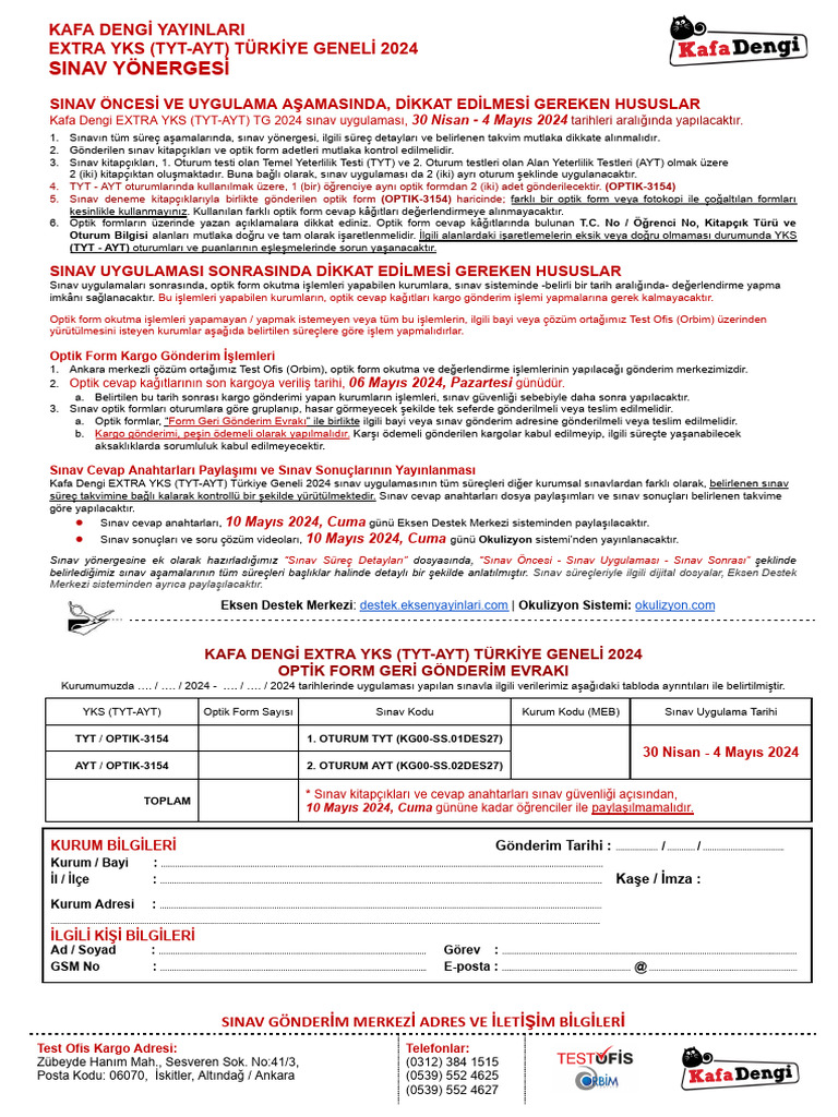 Kafa Dengi EXTRA YKS (TYT-AYT) TG 2024 - Sınav Yönergesi | PDF