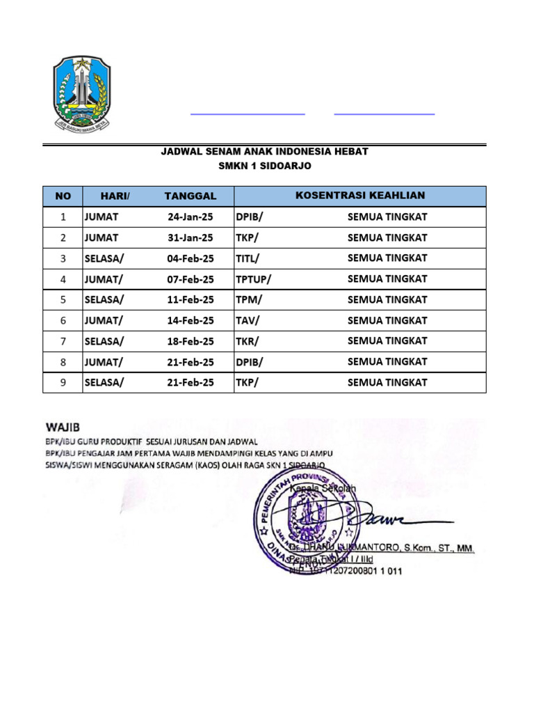JADWAL SENAM ANAK | PDF