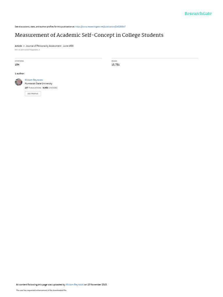 JPAASCS1988 | PDF | Self Concept | Validity (Statistics)