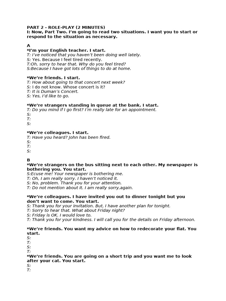 Role-Play Scenarios for English Practice | PDF