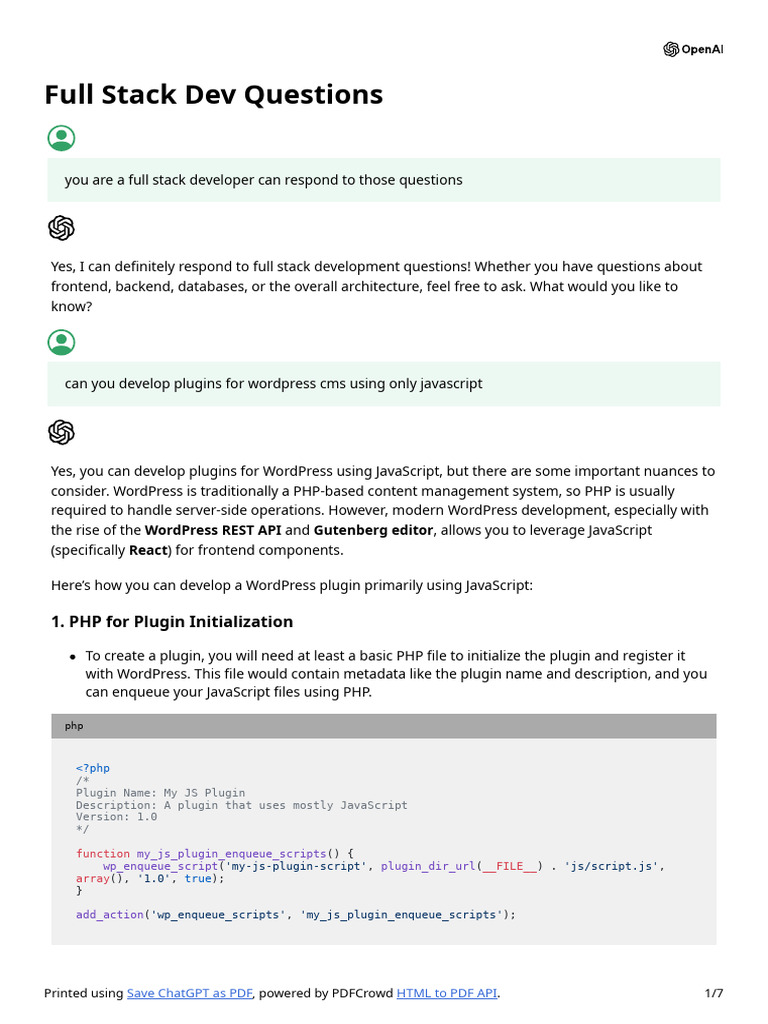 Full Stack Dev Questions | PDF | Word Press | Ajax (Programming)
