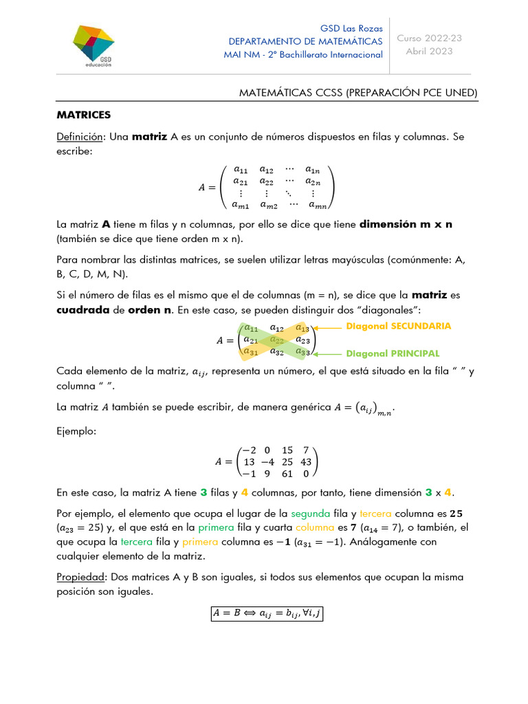 Matrices | PDF | Matriz (Matemáticas) | Análisis funcional