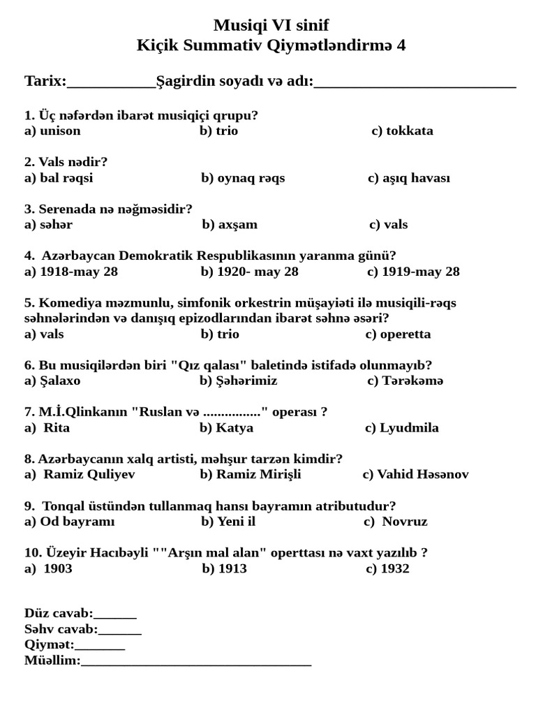 6 Musiqi KSQ 4 Cavablı | PDF