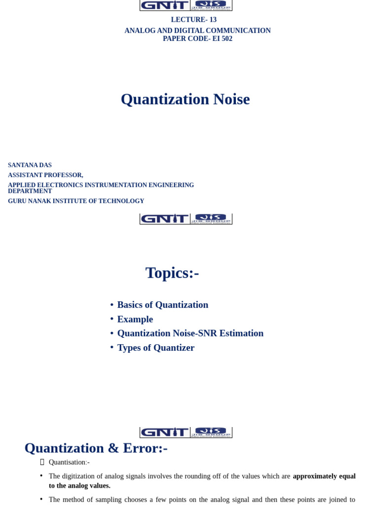 Lec13!13!10 2020 Quantization | PDF | Signal To Noise Ratio | Analog To ...