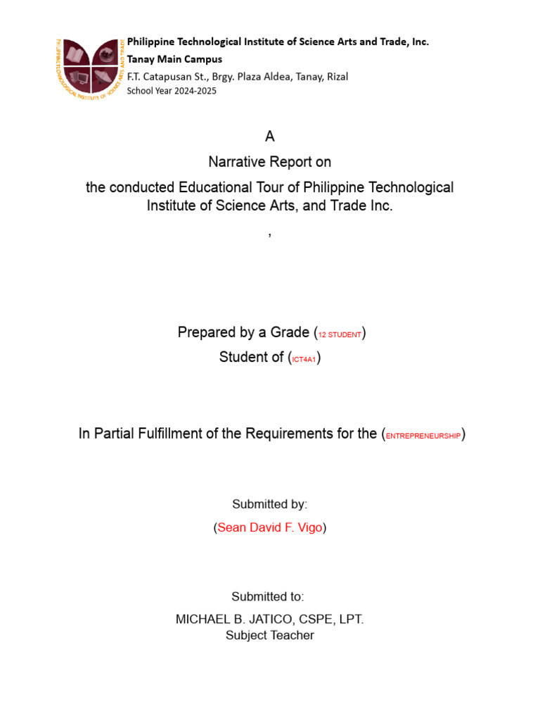 Educational Tour Narrative Report 2024 | PDF | Psychological Concepts ...