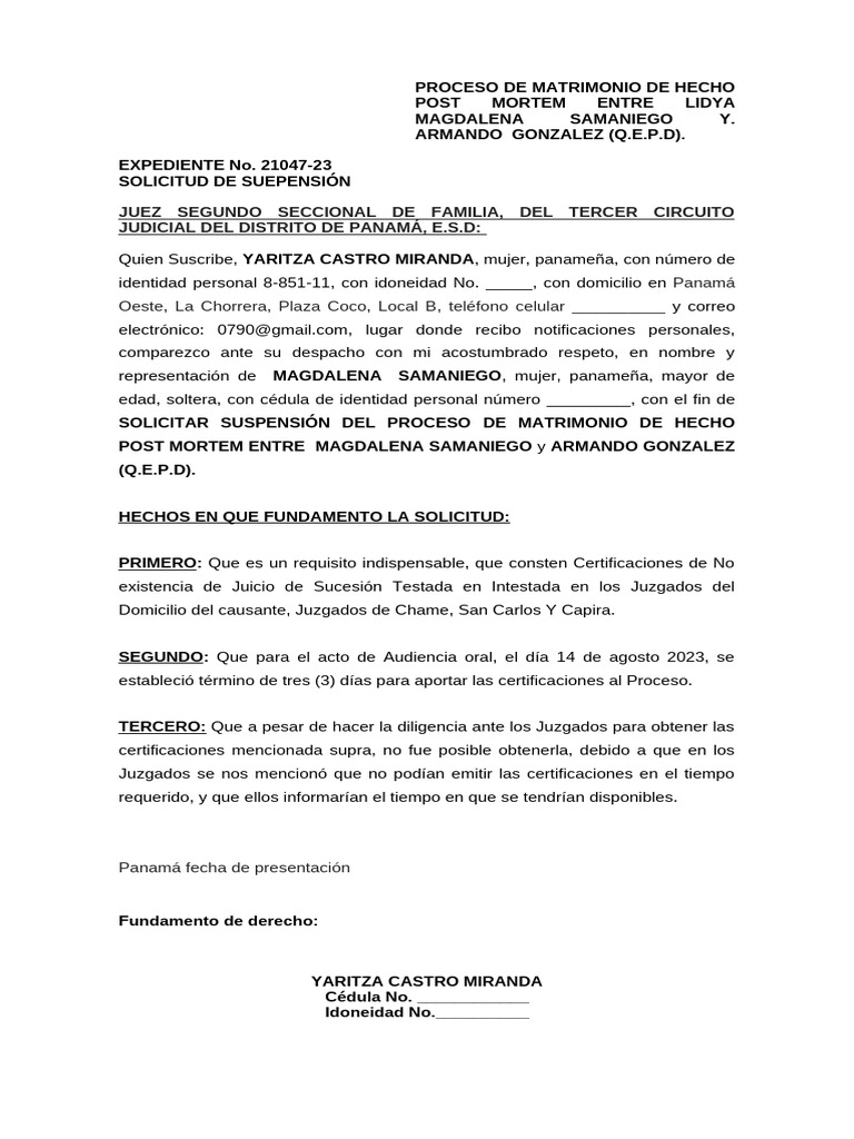 PROCESO DE MATRIMONIO DE HECHO POST MORTEM ENTRE L.docx2 | PDF