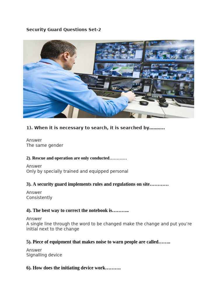 Security Guard Exam Questions | PDF | Security Guard | Justice