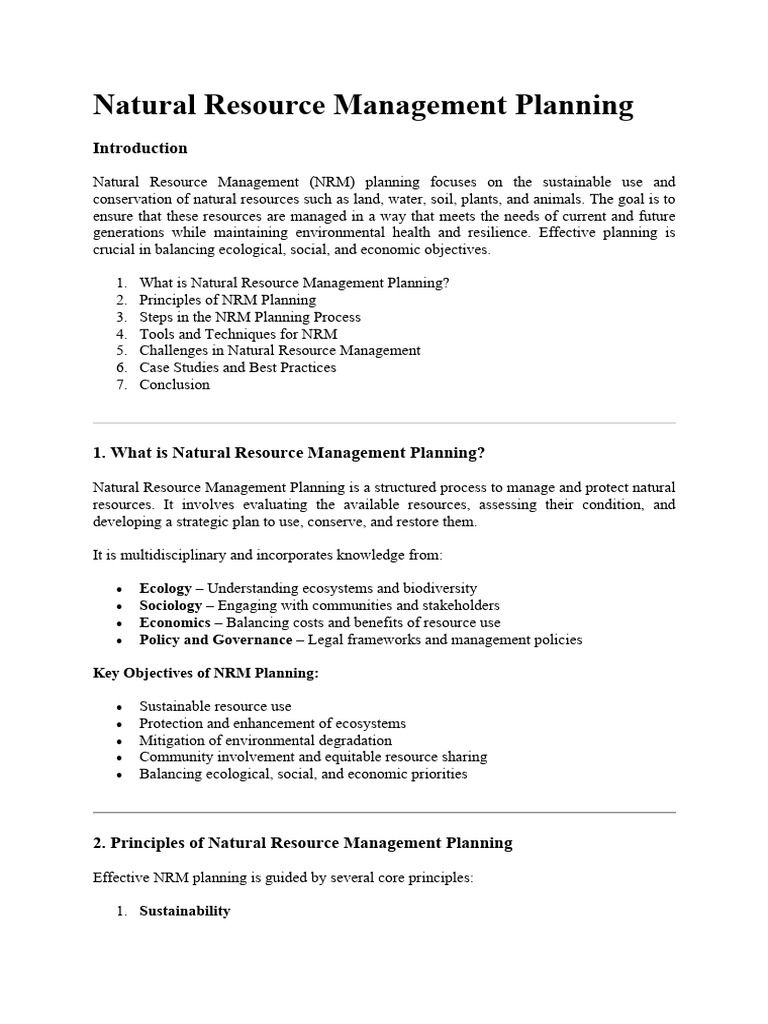 Natural Resource Management Planning Guide | PDF | Sustainable Business | Natural Resource ...