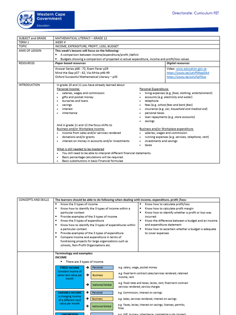Income and Expenditure in Maths Lit | PDF | Expense | Taxes