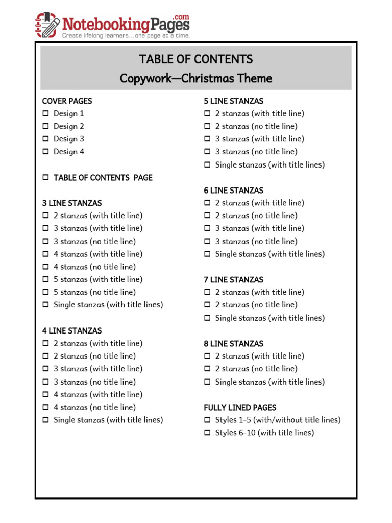 Christmas Themed Copywork Stanzas | PDF