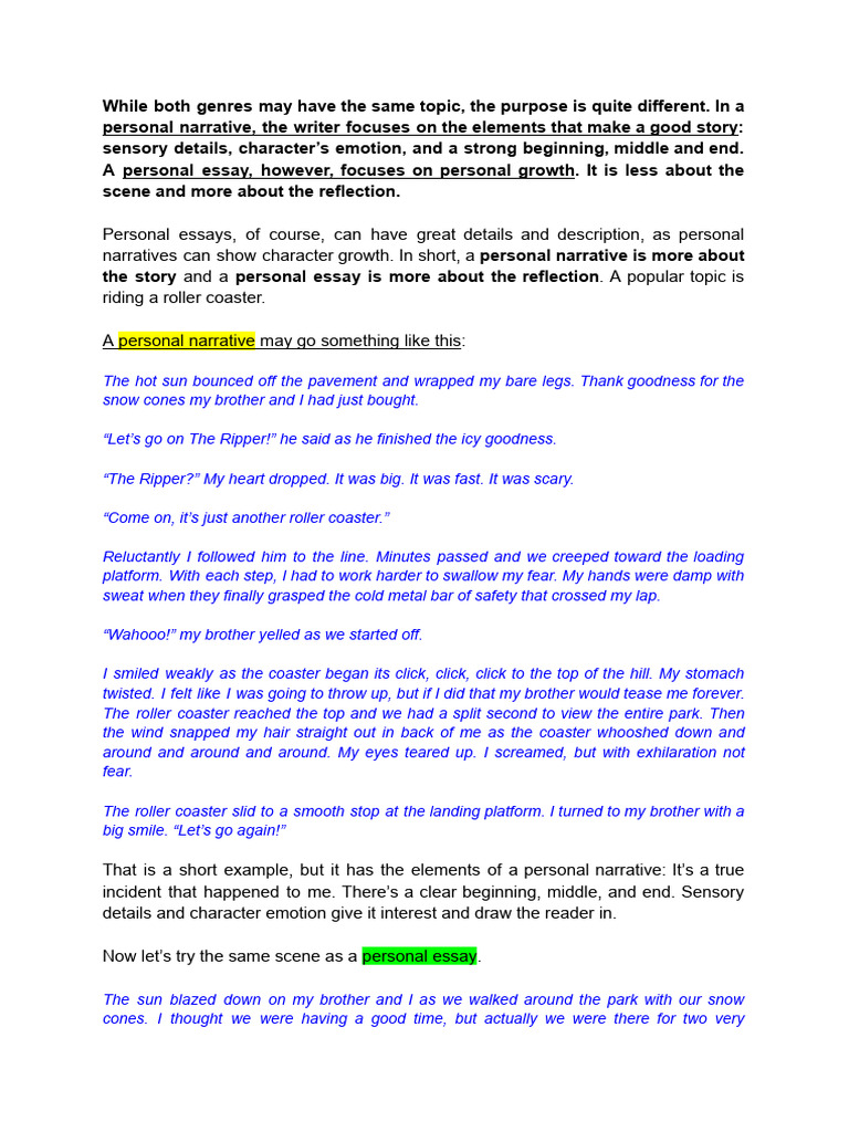 Personal Essay Vs Personal Narrative | PDF | Essays | Narrative
