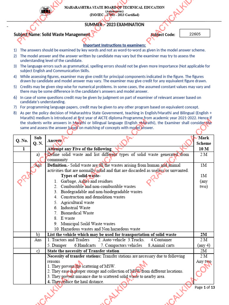 Solid Waste Management Exam Guide | PDF | Waste | Waste Management