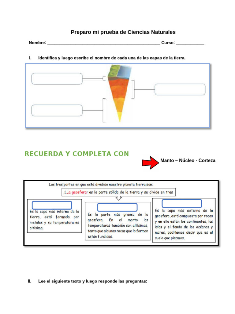 Preparo Mi Prueba de Ciencias Naturales 4° Básico Capas de La Tierra ...