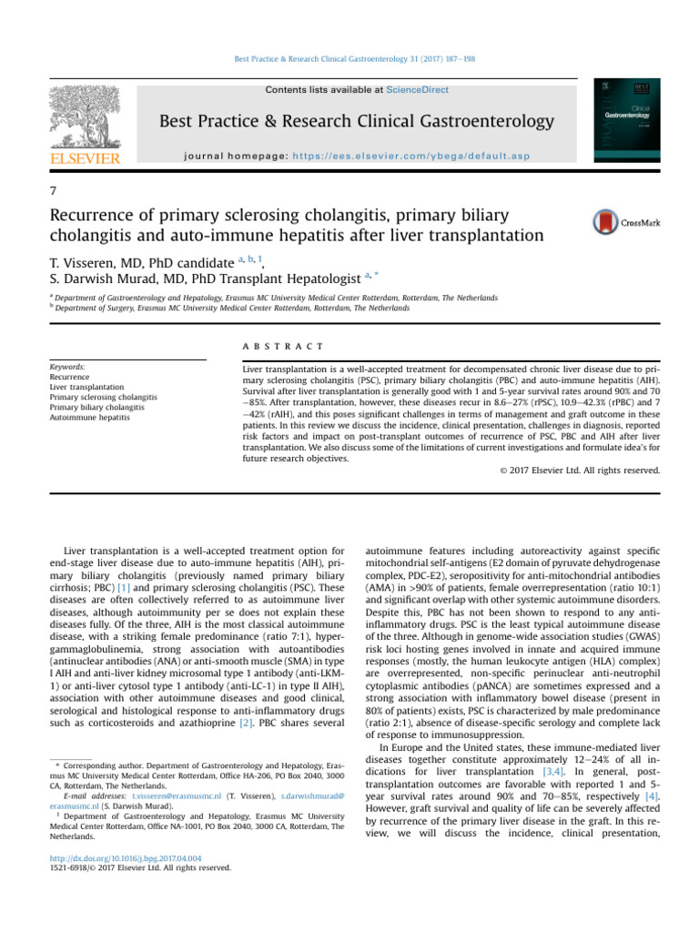 Recurrence of Primary Sclerosing Cholangitis, Primary Biliary Cholangitis and Auto-Immune ...