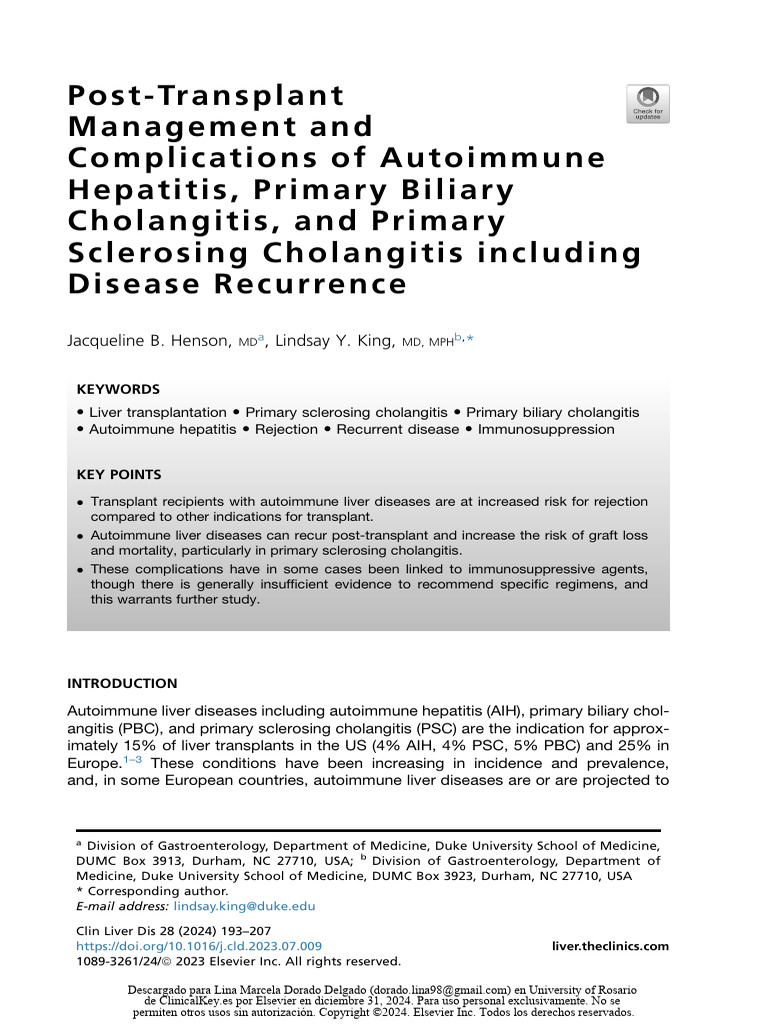 Post-Transplant Management and Complications of Autoimmune Hepatitis ...