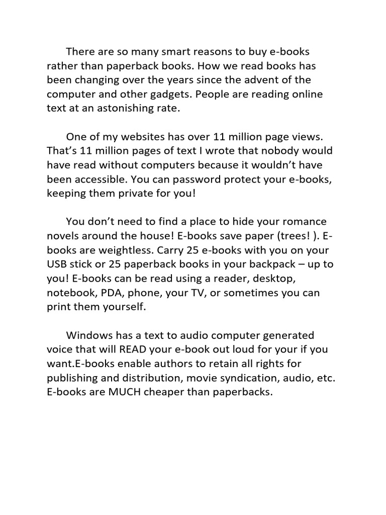 Advantages of E-Books Over Paperbacks | PDF