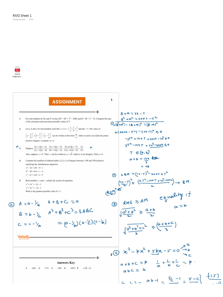 RMO Sheet 1 - February 2025 Update | PDF