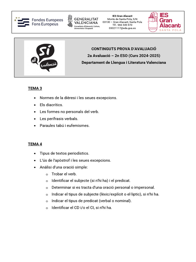 Continguts EXAMEN 2a Avaluació | PDF