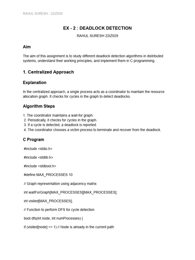 Ex 3 Deadlock Detection Pdf Applied Mathematics Algorithms 7800