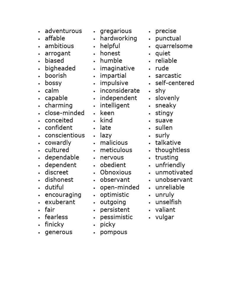 Personality Traits List and Descriptions | PDF