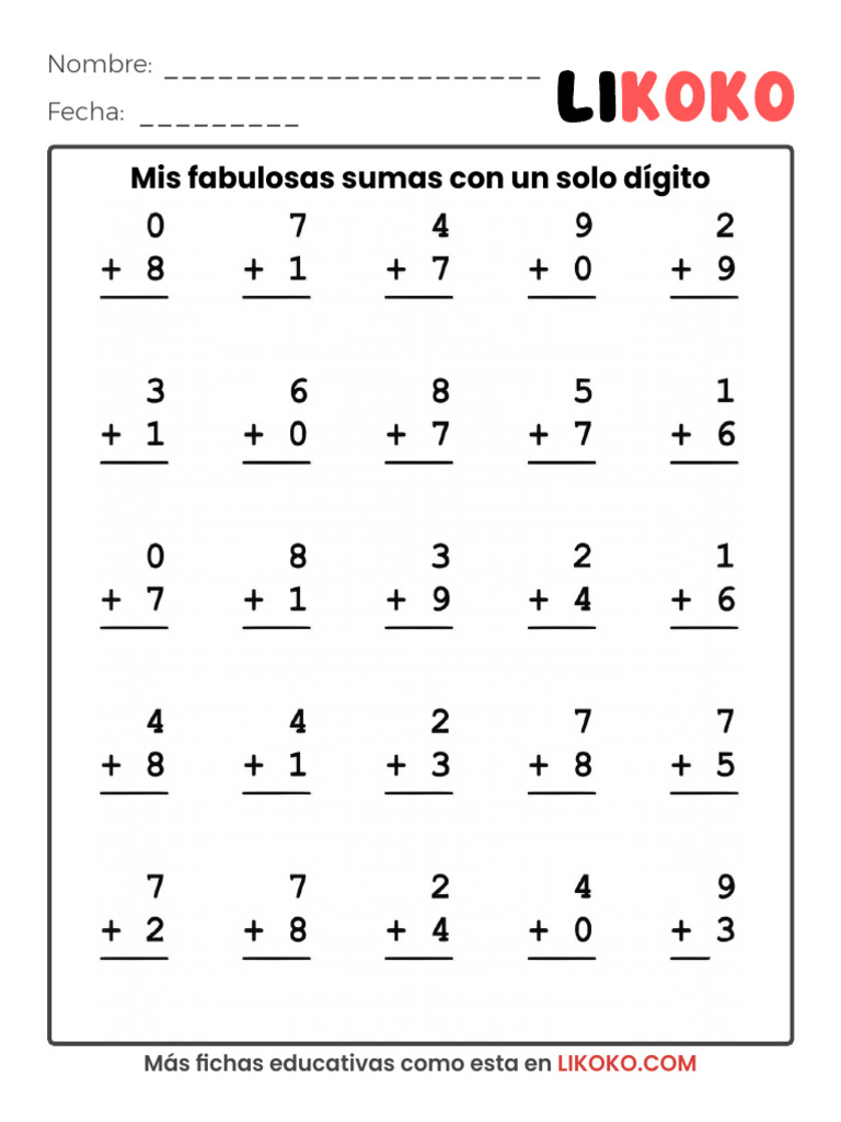 Mis Fabulosas Sumas Con Un Solo Dígito | PDF