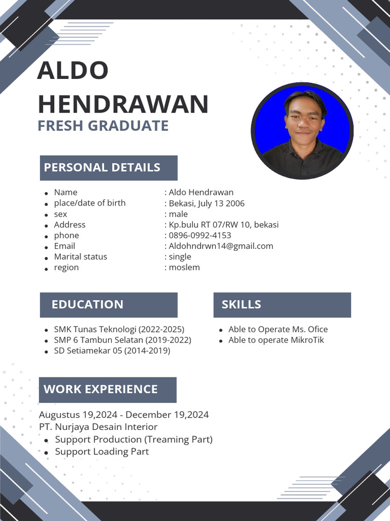 Aldo Hendrawan: Fresh Graduate Resume | PDF
