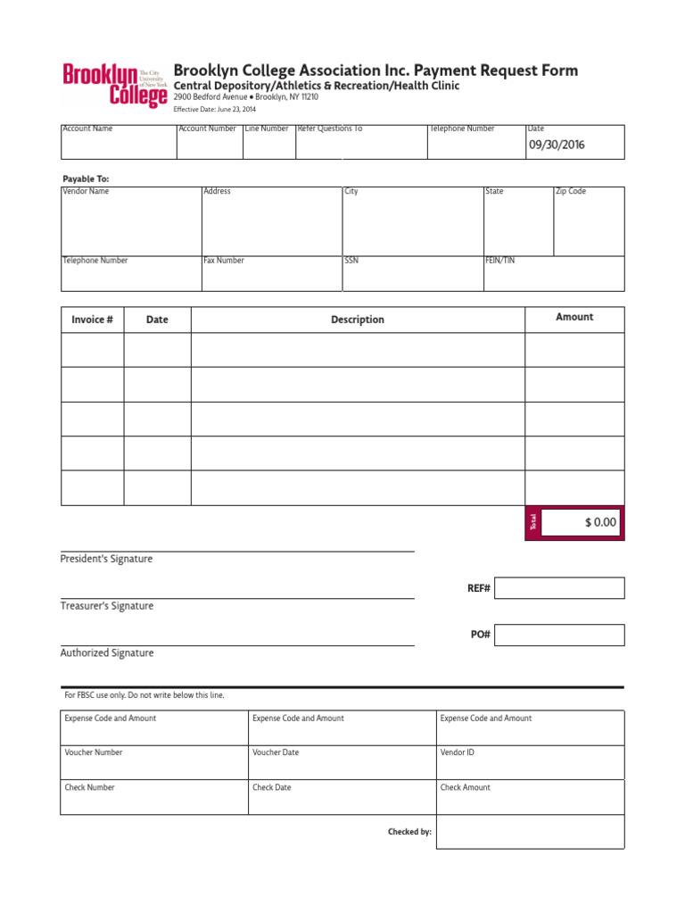 Brooklyn College Payment Request Form | PDF