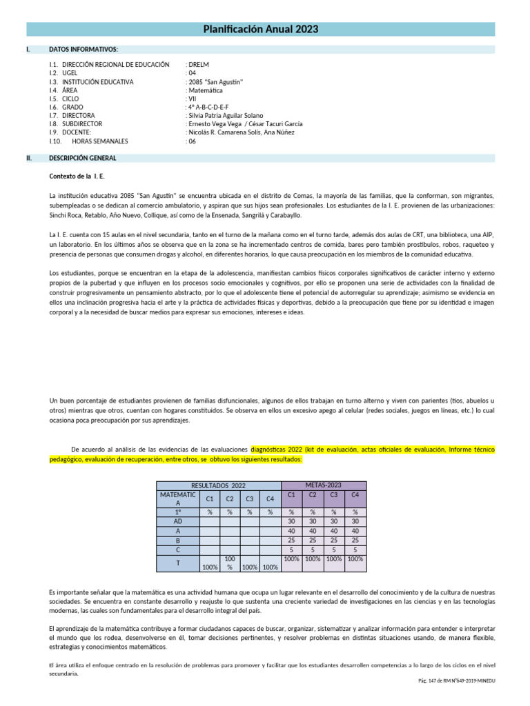 Programación Anual MATEM 2023 MODIFICADO | PDF | Ecuaciones | Linealidad