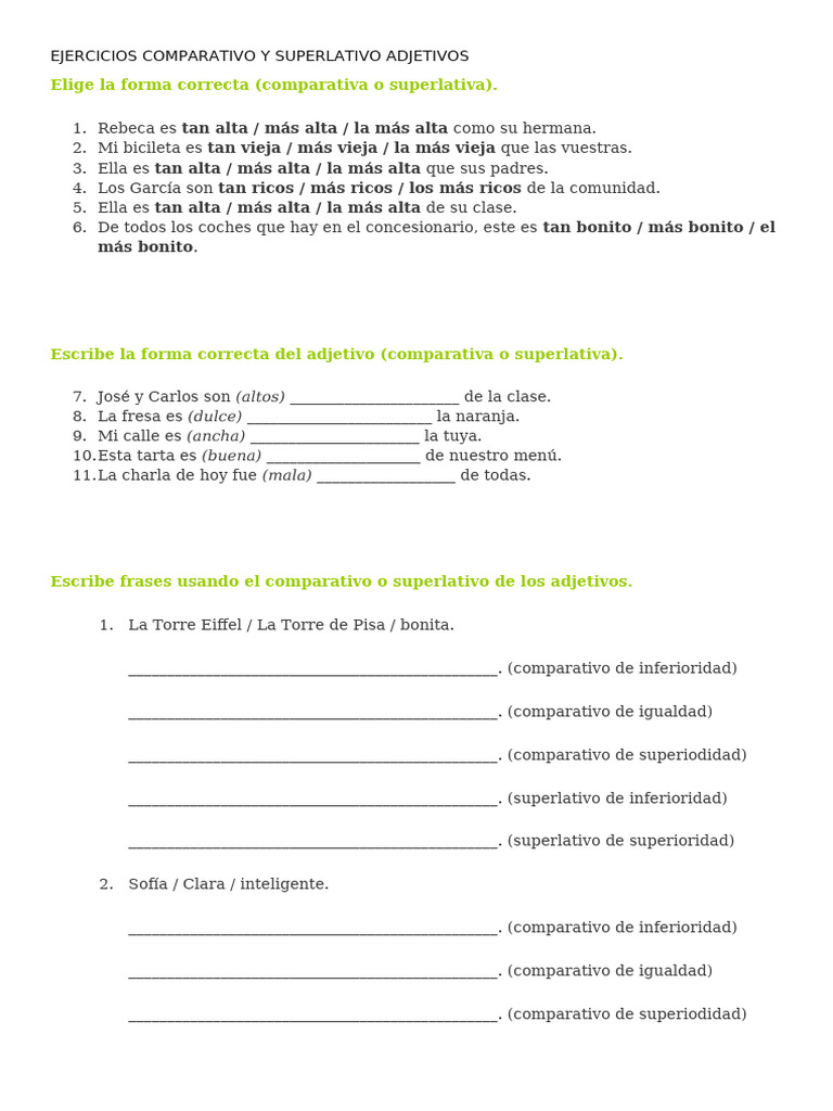 Ejercicios de Comparativos y Superlativos | PDF