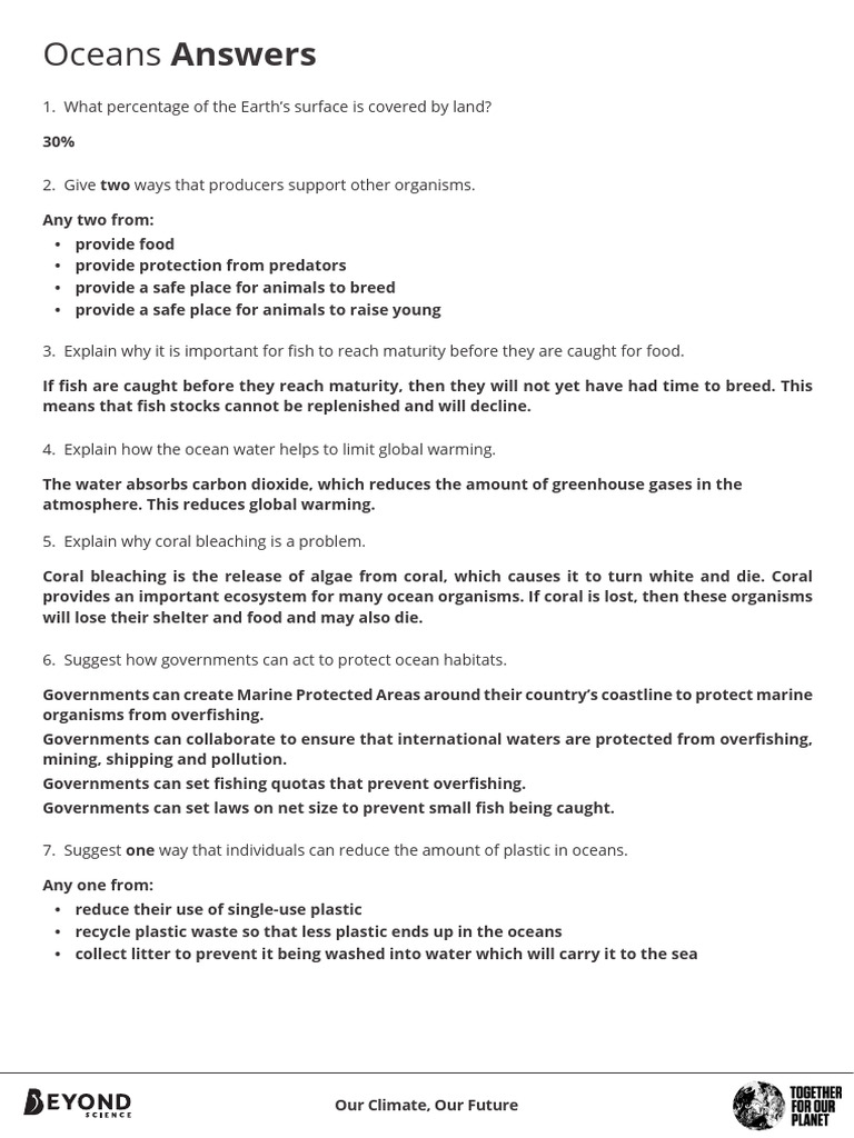 Oceans+Comprehension+Answers | PDF