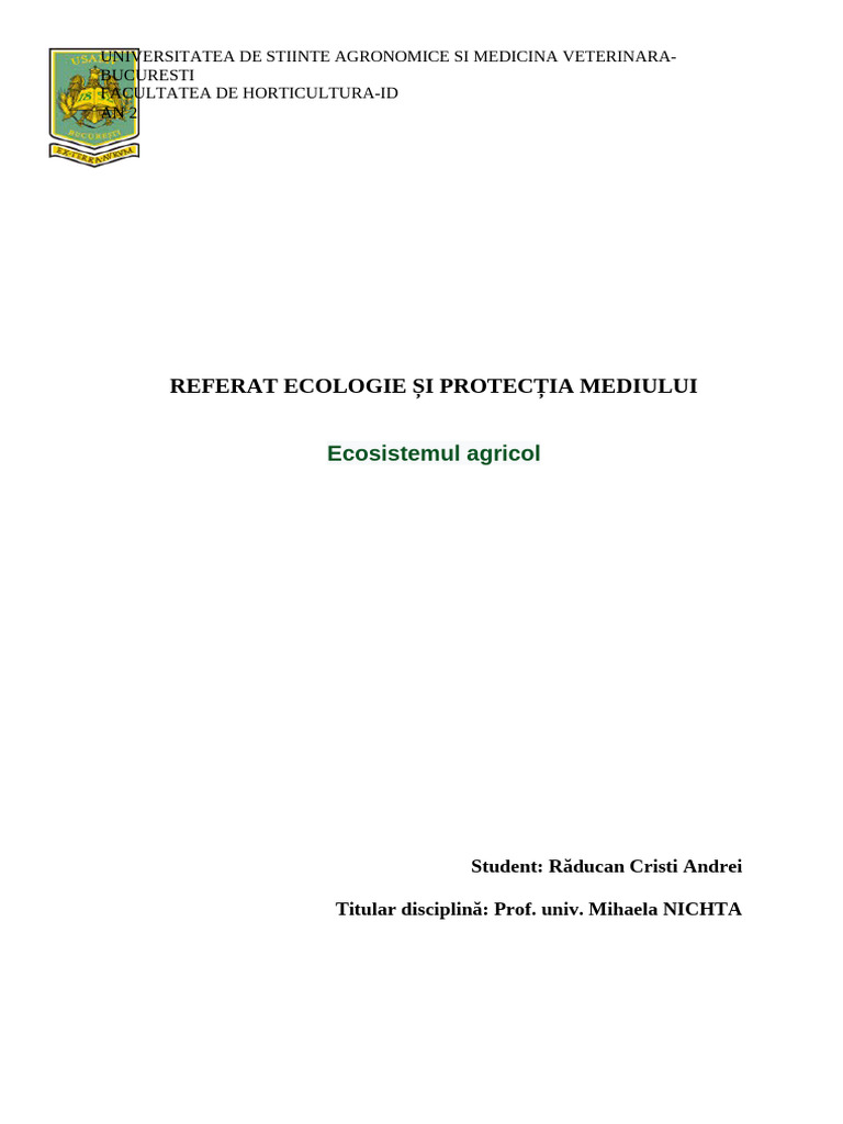 Raducan Cristi Andrei Ecologie | PDF