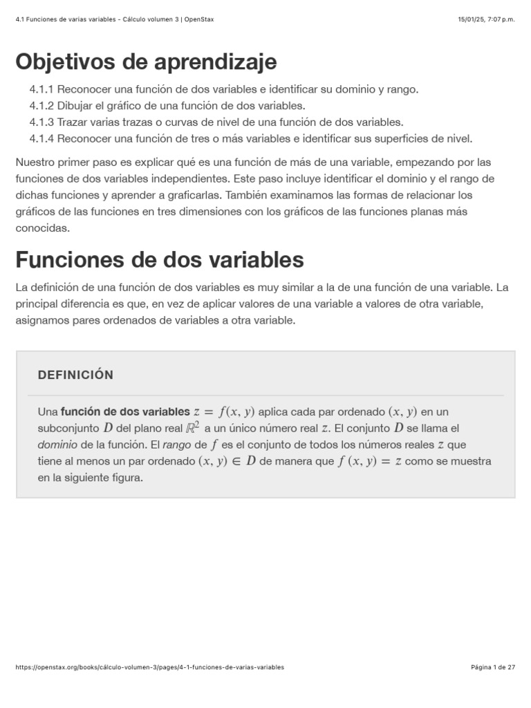 4.1 Funciones de Varias Variables - Cálculo Volumen 3 - OpenStax | PDF ...