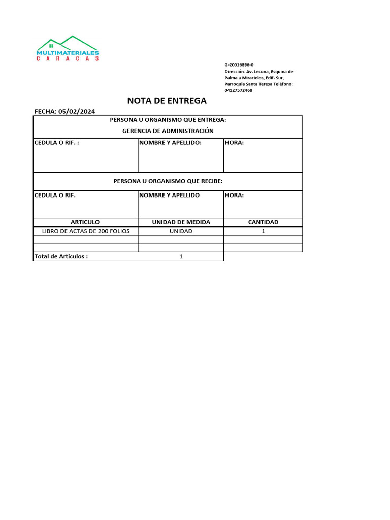 Nota de Entrega | PDF