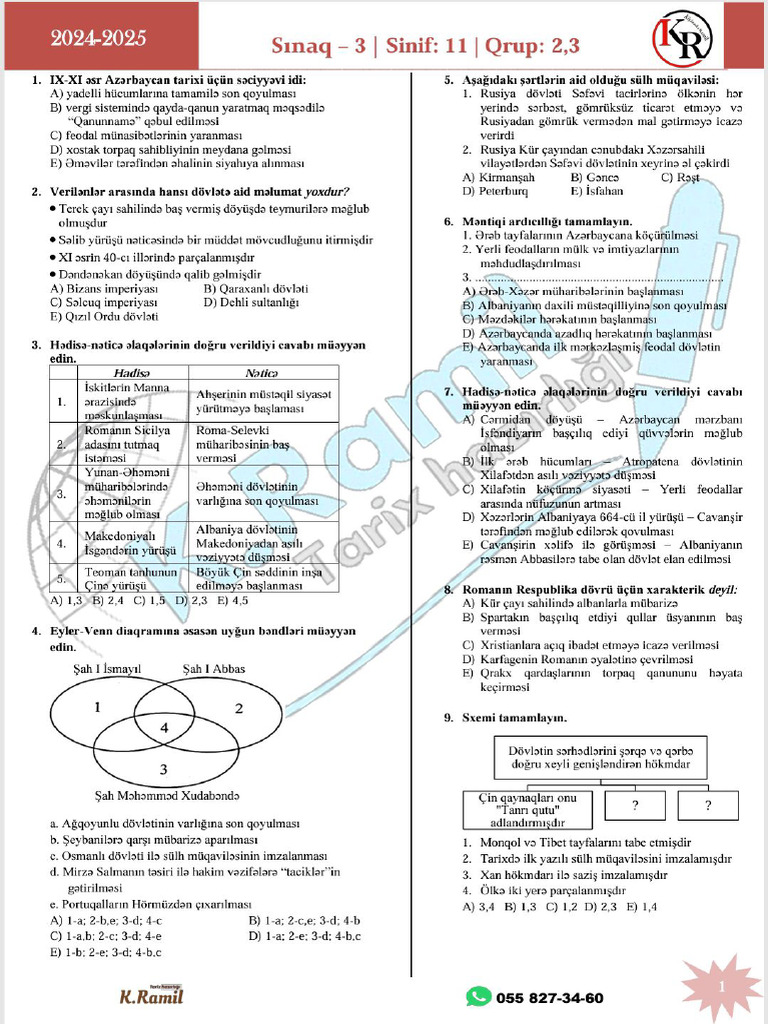 Sınaq 3, Sinif 11, Qrup 3, 2024-2025 | PDF