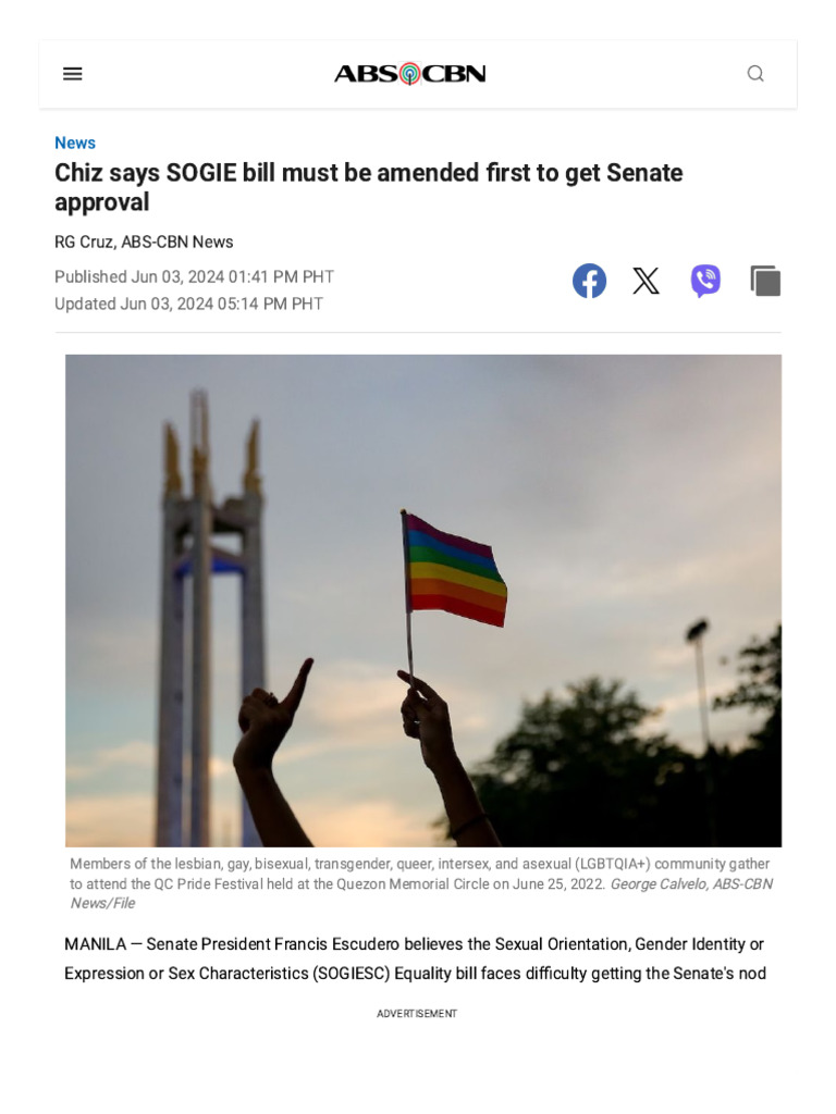 Chiz Says SOGIE Bill Must Be Amended First To Get Senate Approval | PDF ...