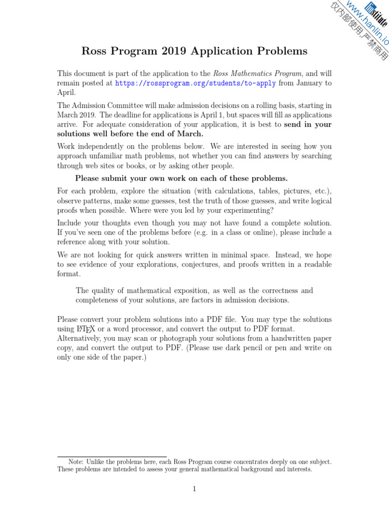 Ross Mathematics Program 2019 Application Problems | PDF | Polynomial | Factorization