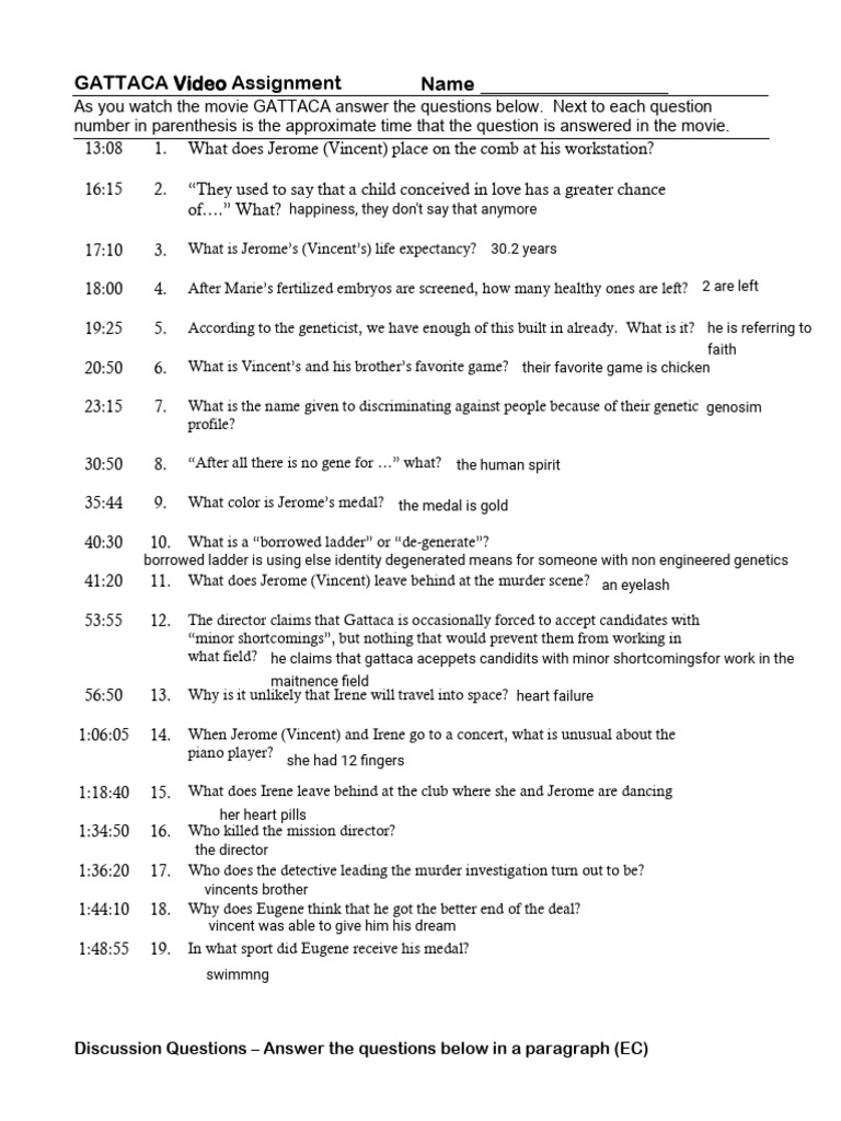 GATTACA Study Guide for Students | PDF | Genetics | Biology