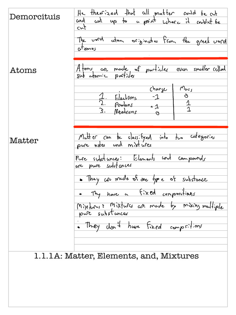 Matter, Elements, and Mixtures, 1.1.1A | PDF