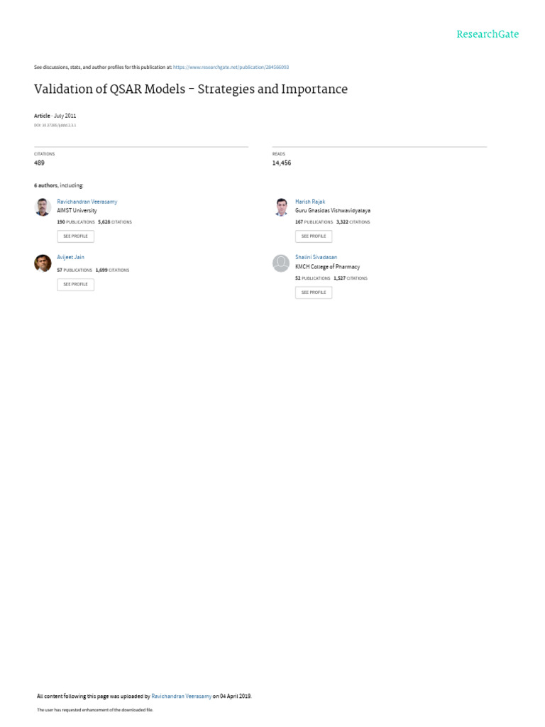 QSAR Model Validation Strategies | PDF | Quantitative Structure–Activity Relationship | Cross ...