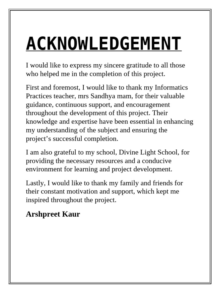 Acknowledgment of Project Support | PDF