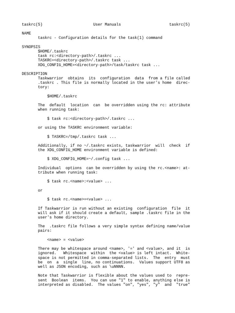 Taskwarrior Configuration Overview | PDF | Computer Programming | Computing