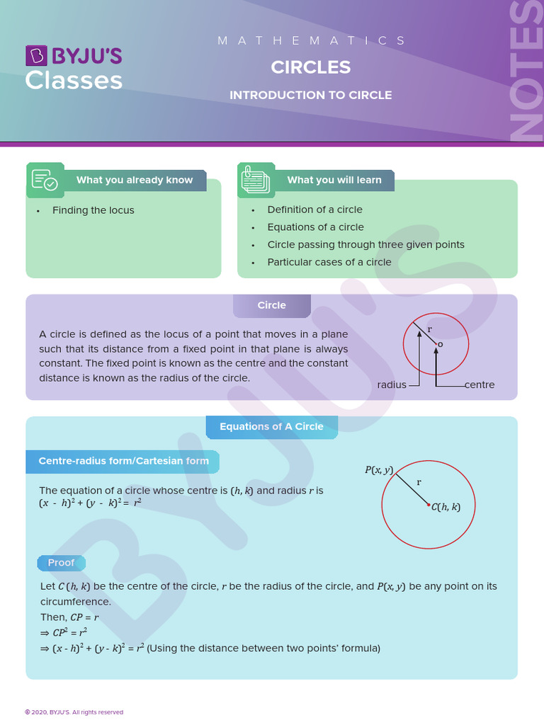 Circles: Introduction To Circle | PDF | Circle | Classical Geometry