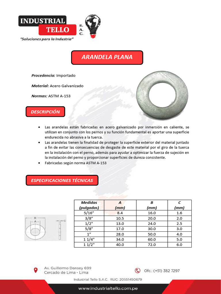 Ficha Tecnica Arandela Plana | PDF