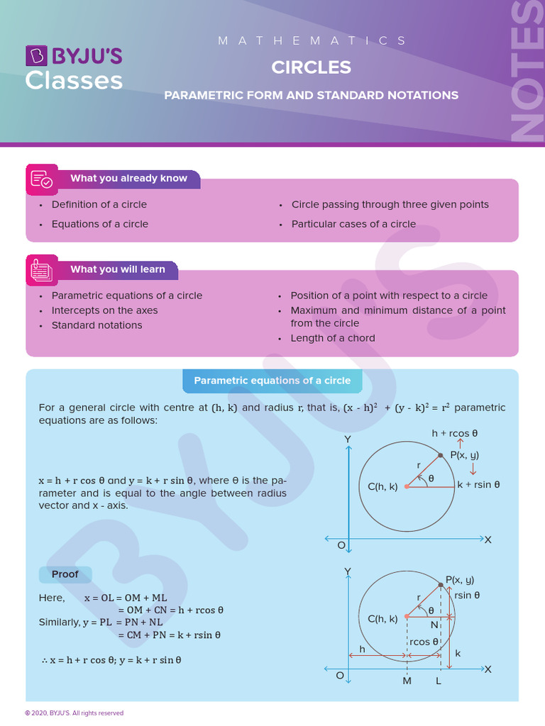 Circles: Parametric Form and Standard Notations | PDF | Circle ...
