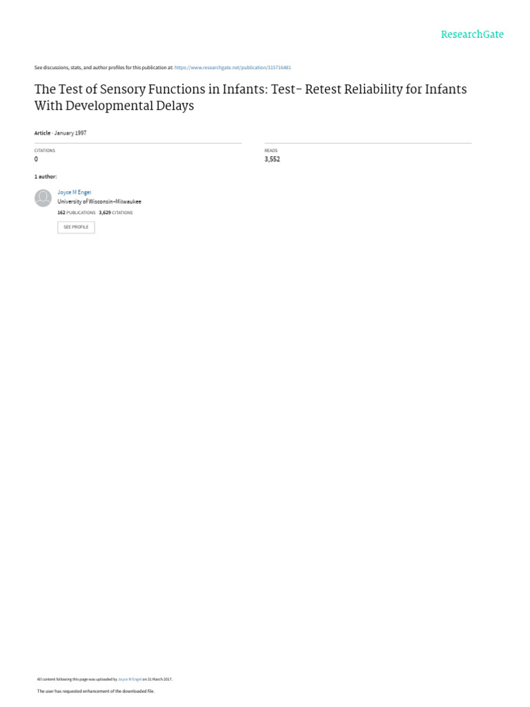 Sensory Function Test Reliability in Infants | PDF