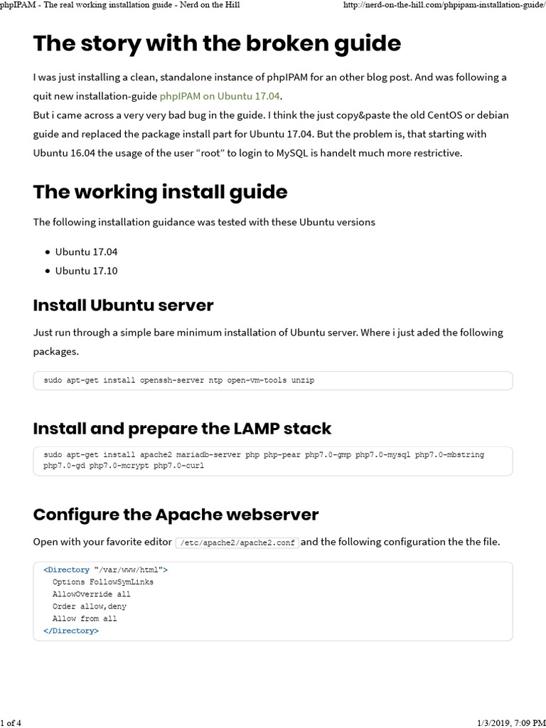 PhpIPAM - The Real Working Installation Guide - Nerd on the Hill | PDF | Apache Http Server | Sudo
