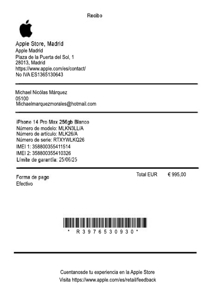 Factura de compra Apple Madrid | PDF