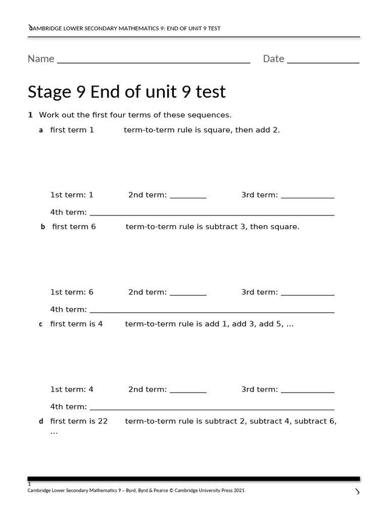 Unit 9 End-Of-Unit Test Revision | PDF | Mathematics | Mathematical Objects