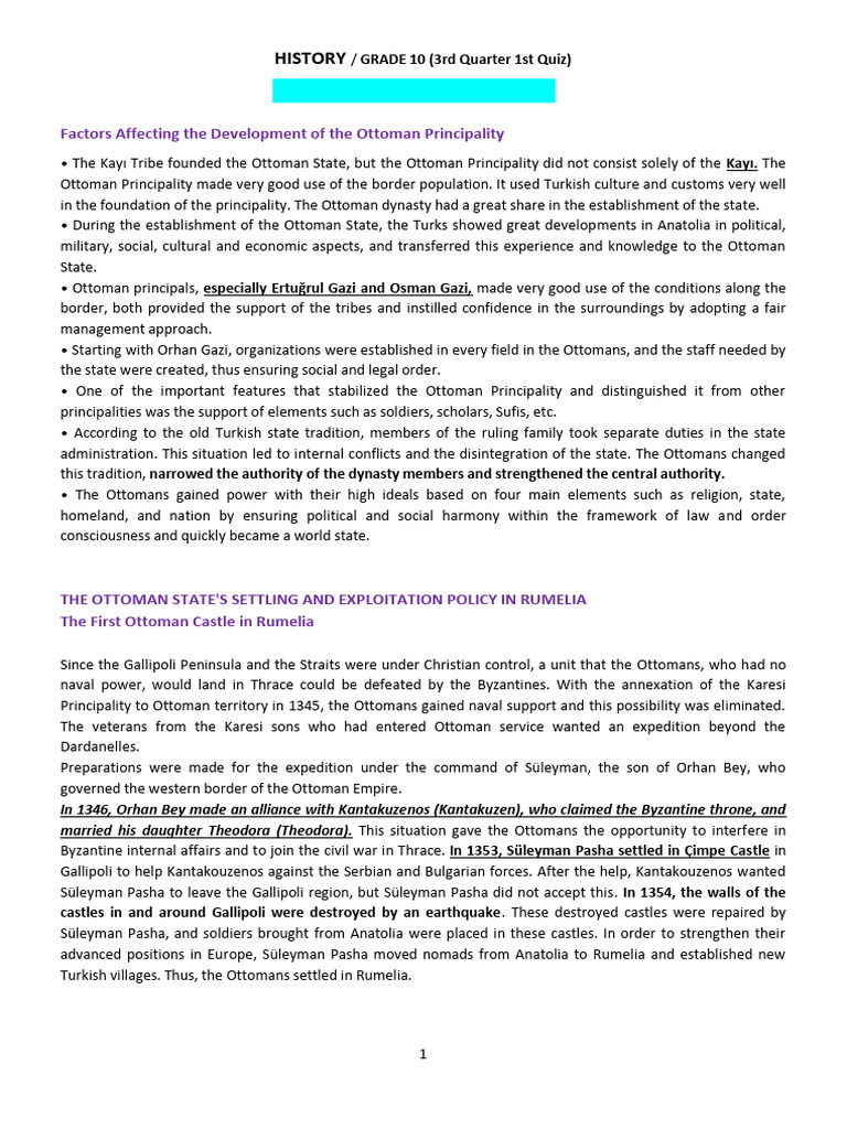 10th Grade 3. Quarter - 1st Quiz - History Document | PDF | Ottoman ...